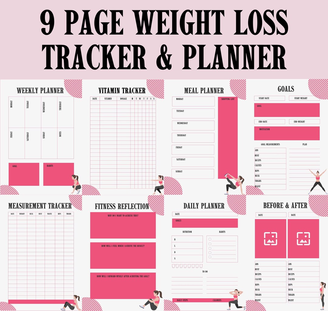 Weight Loss Tracker Planner Bundle Workbook Printable Exercise Fitness ...