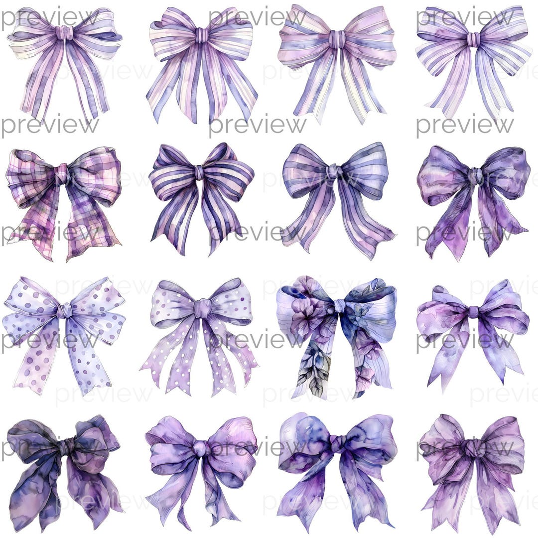 Purple Watercolor Bow Clipart Set 2 - Instant Download for Sublimation ...