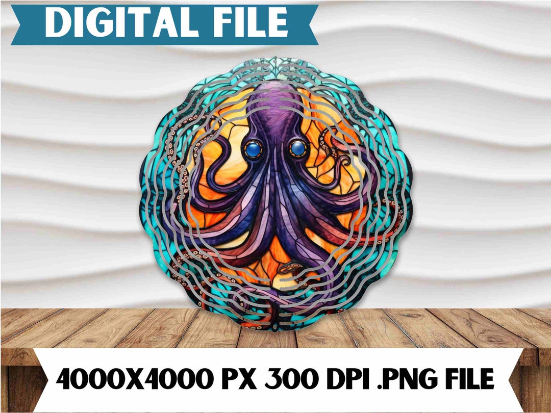 Octopus Wind Spinner Png,stained Glass Design,beach Round Spinner Png ...