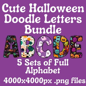 Halloween Doodle Letter Bundle Png,monster Alphabet Bundle Digital ...