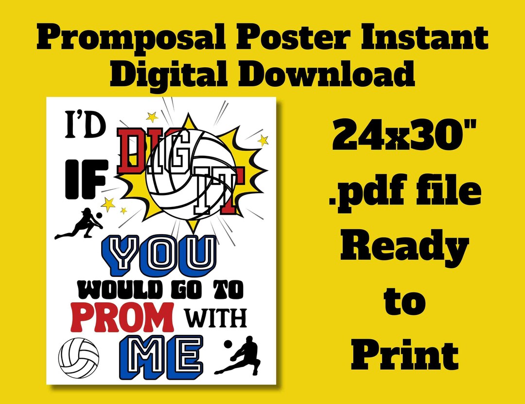Promposal Poster Volleyball Player DIGITAL Download,id Dig It Prom ...