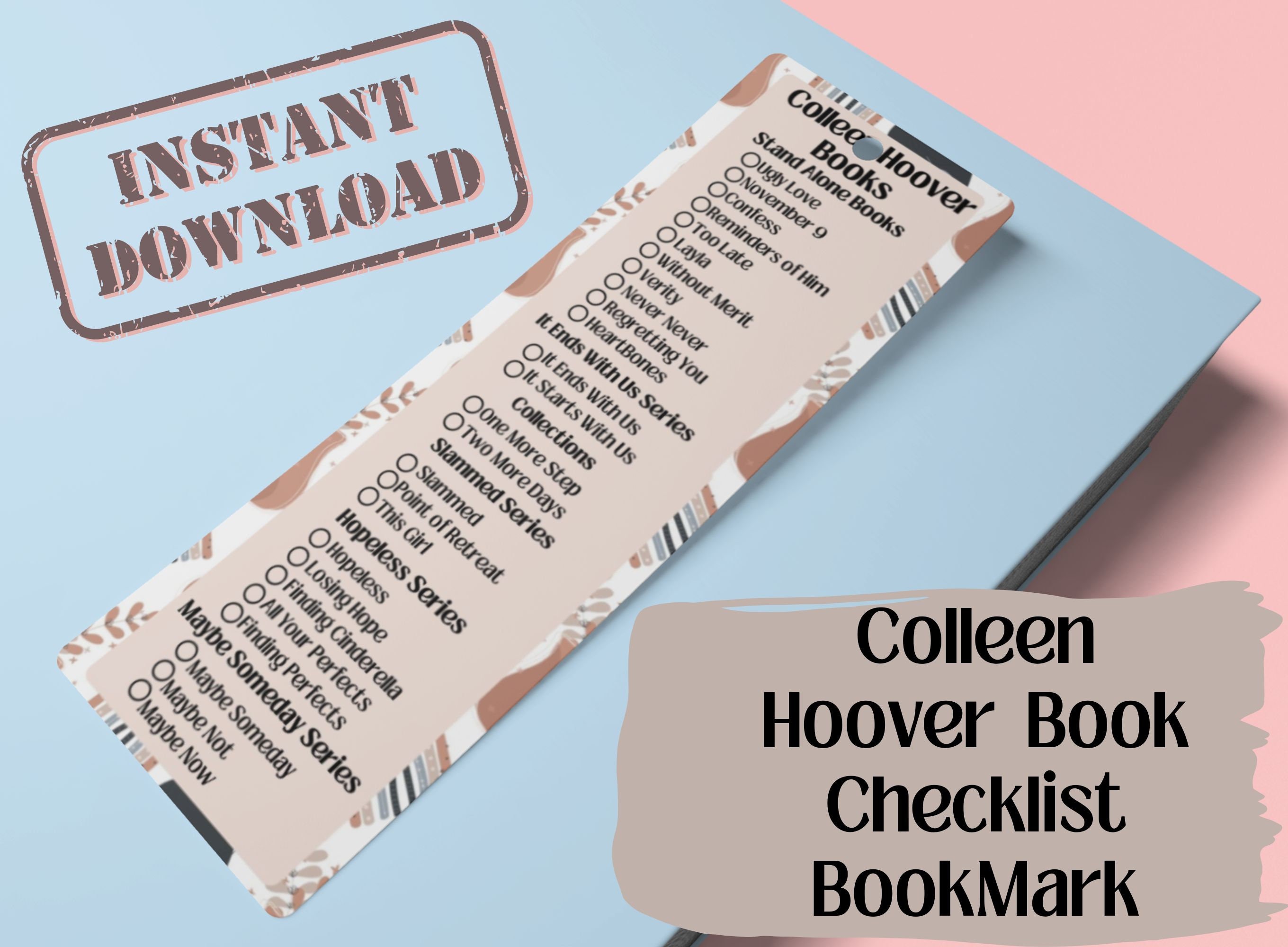 Colleen Hoover Book Checklist Boho Bookmark, Coho Bookmark,booklover ...