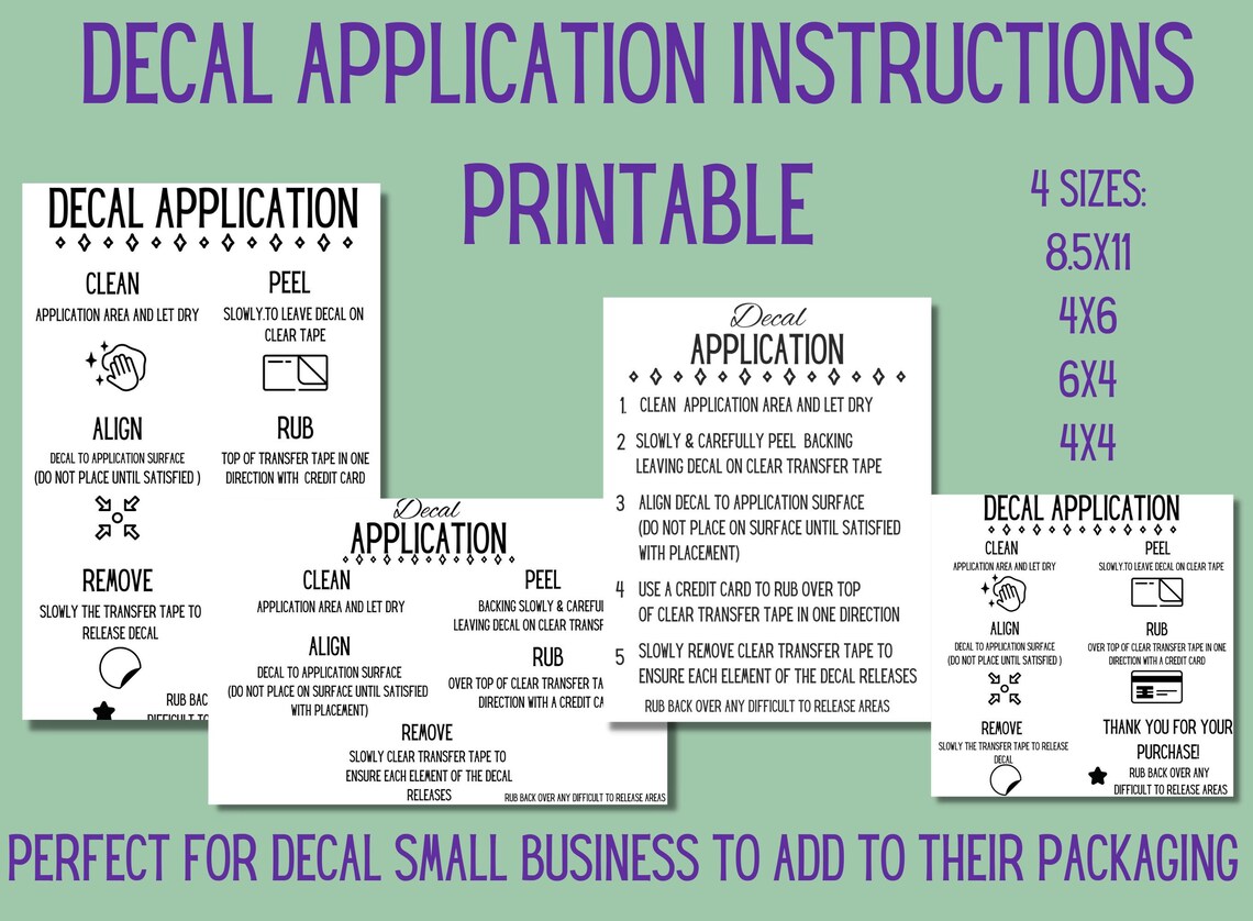 Vinyl Decal Application Card, Small Business Supplies, Digital File, Ready to Print, Instant ...