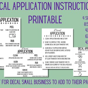 Vinyl Decal Application Card, Small Business Supplies, Digital File, Ready to Print, Instant ...