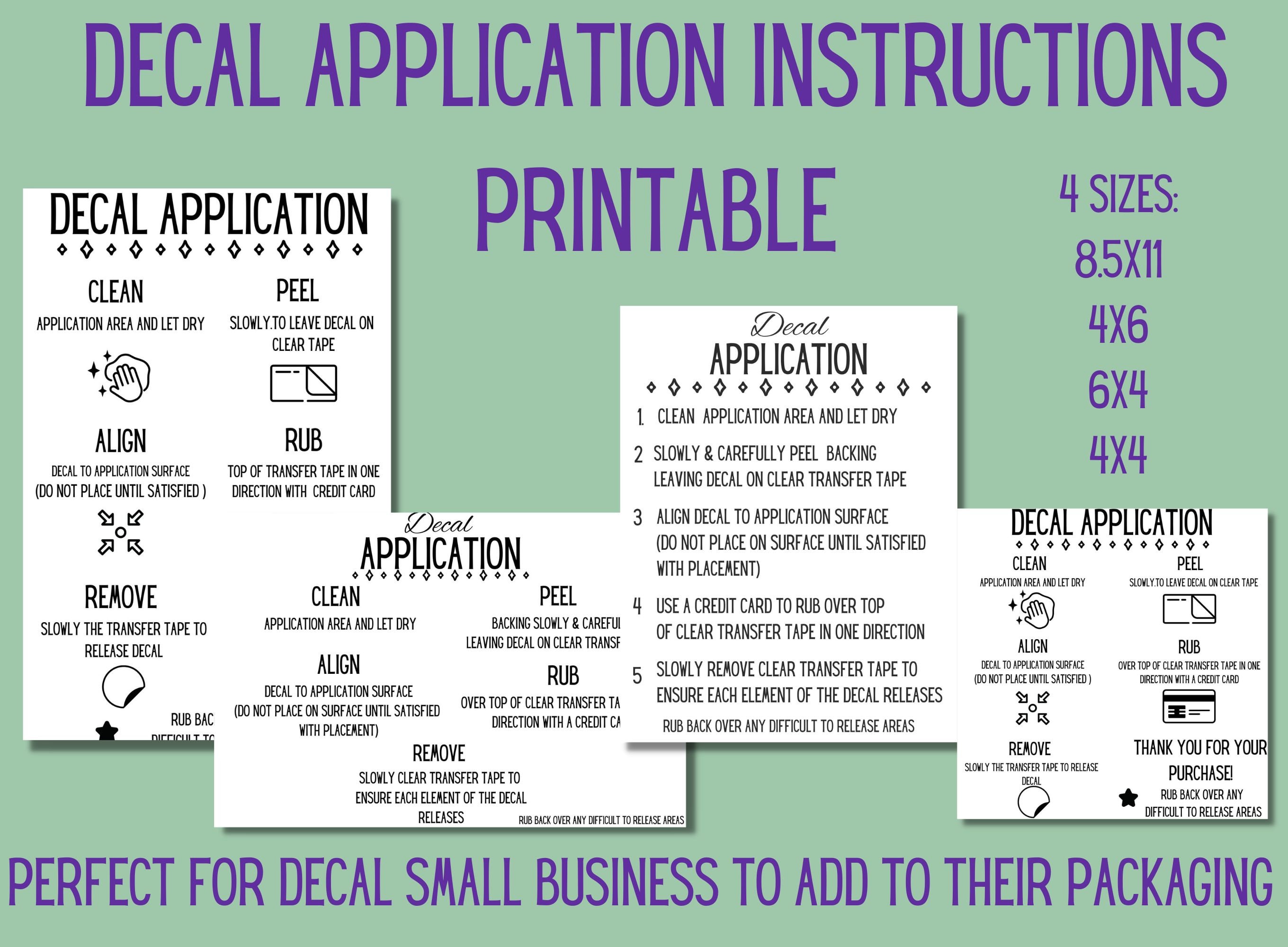 Vinyl Decal Application Card, Small Business Supplies, Digital File ...