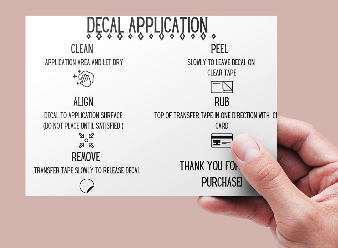 Vinyl Decal Application Card, Small Business Supplies, Digital File, Ready to Print, Instant ...