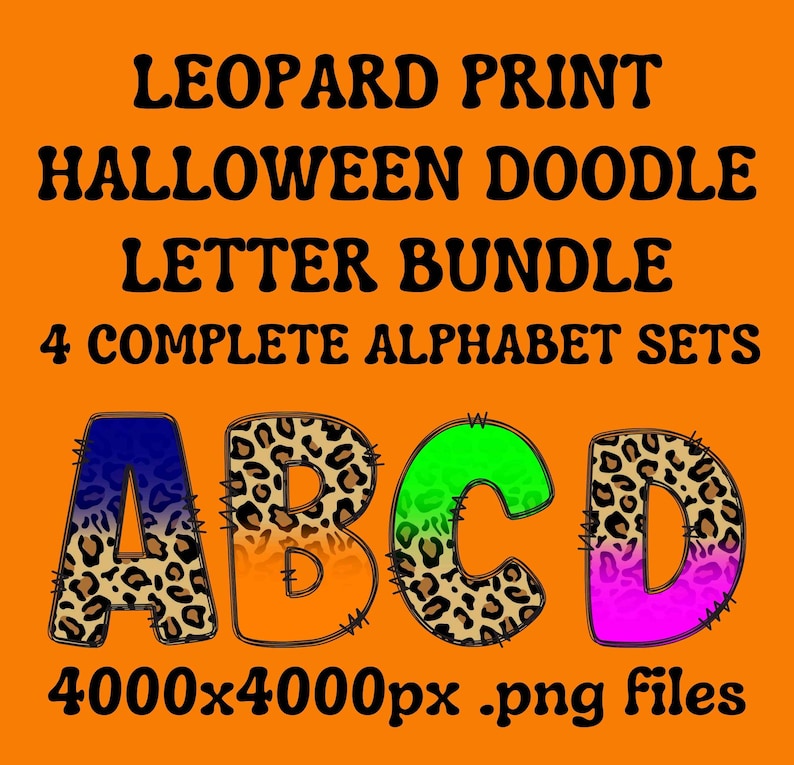 Leopard Print Halloween Doodle Letter Bundle Png Halloween - Etsy