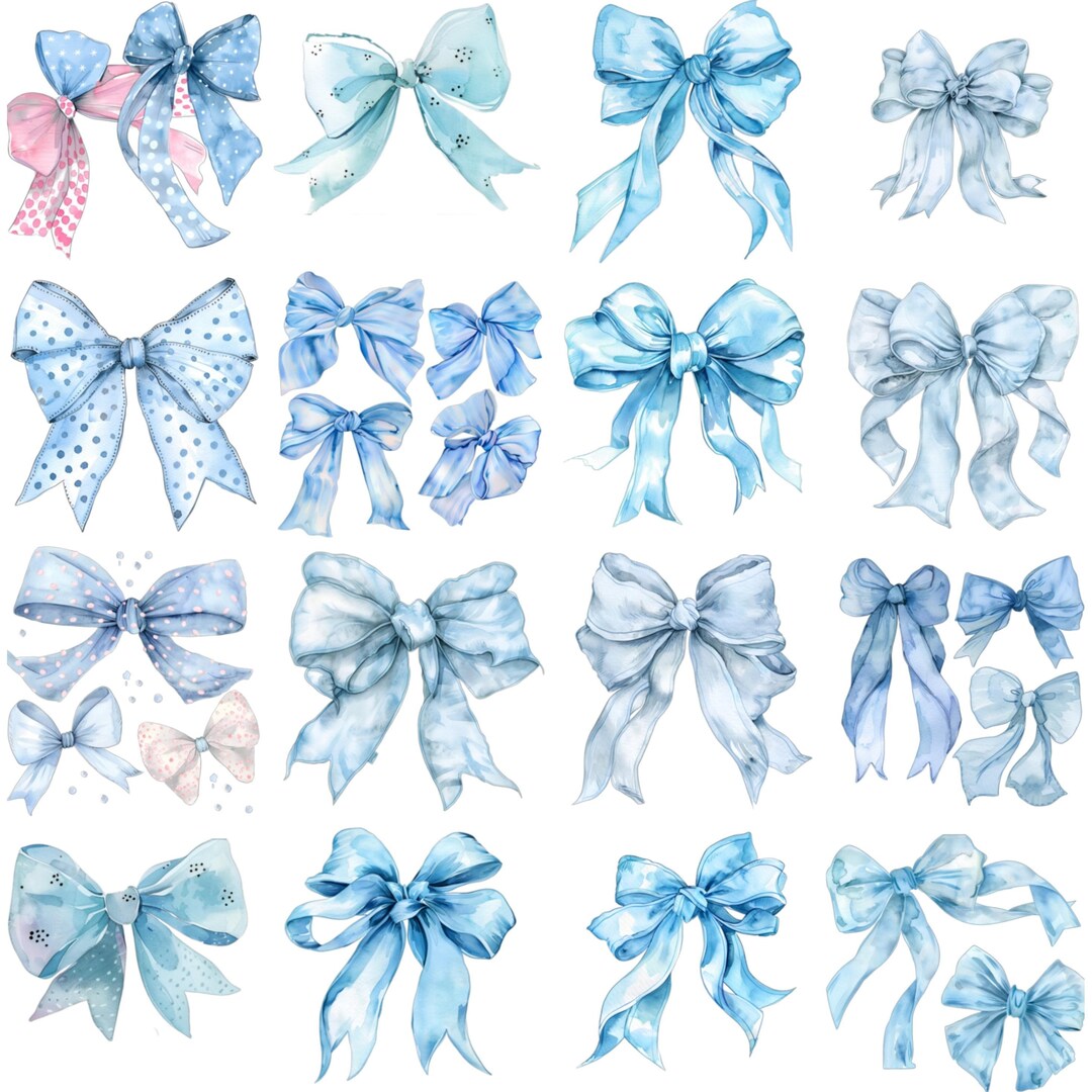Blue Coquette Bows Clipart Bundle Png Digital Download Sublimation ...