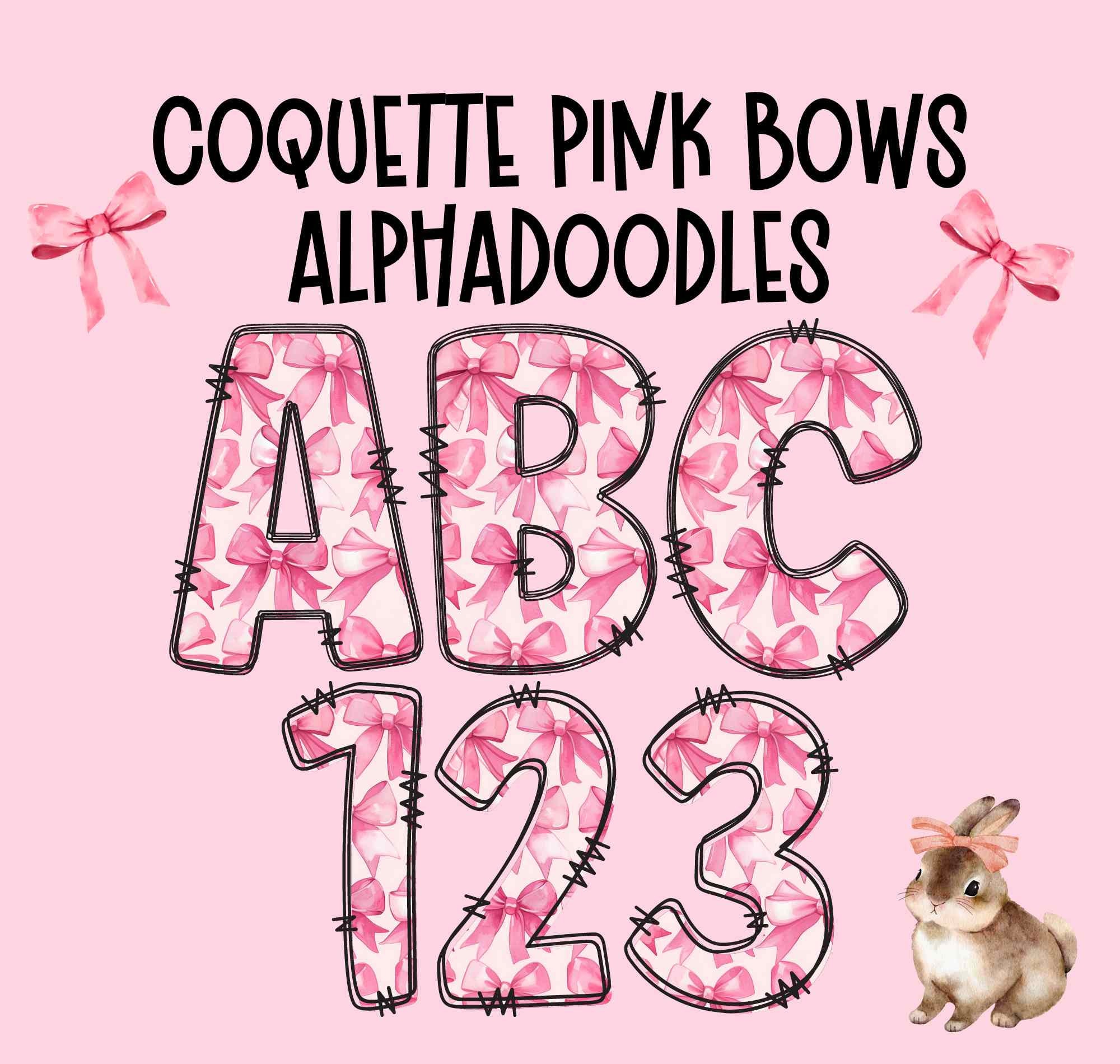 Pink Bows Alphadoodle Letters Bundle Coquette Png Doodle Numbers ...