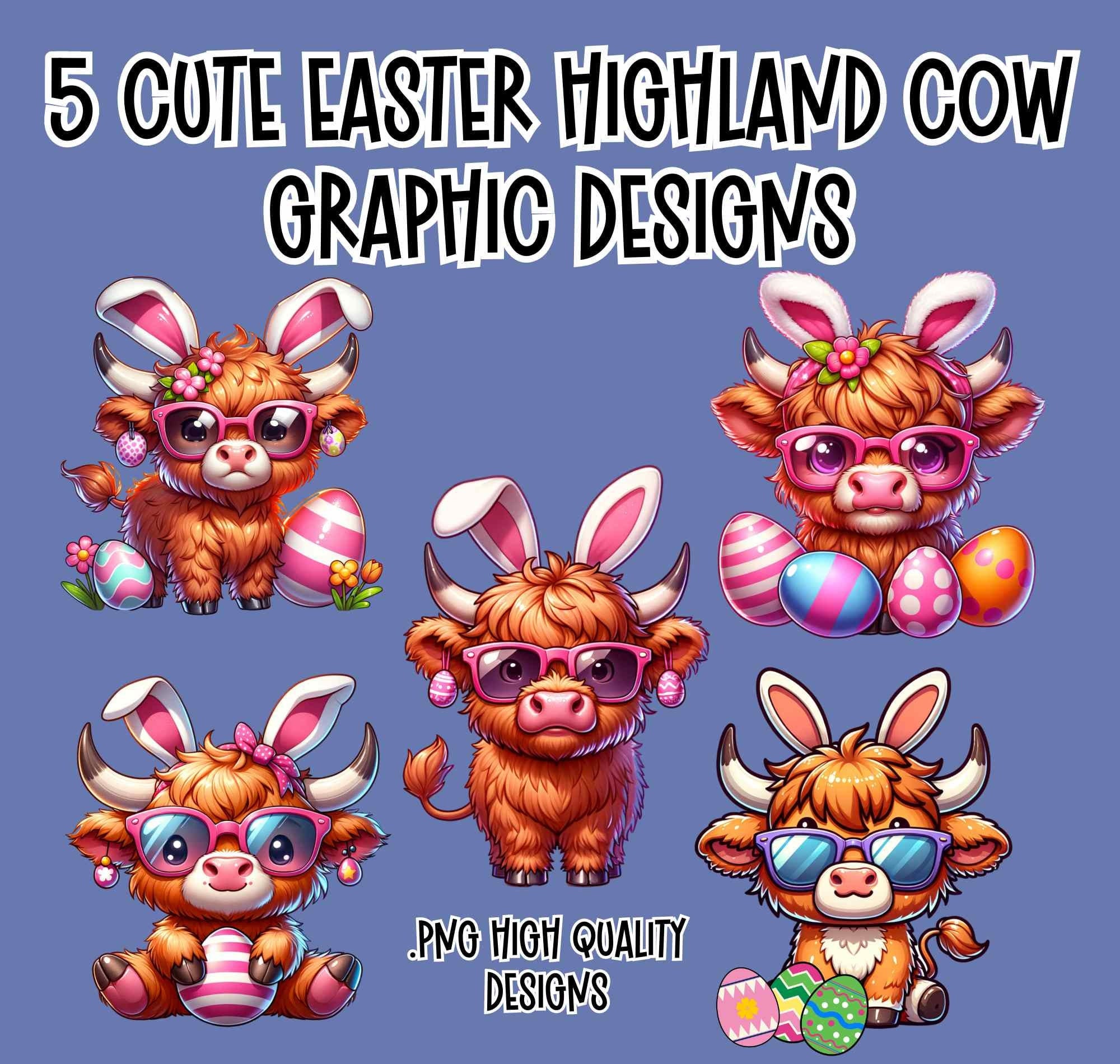 Highland Cow Bunny Clip Art Cowgirl Easter Clipart Bundle of 5 PNG Baby ...