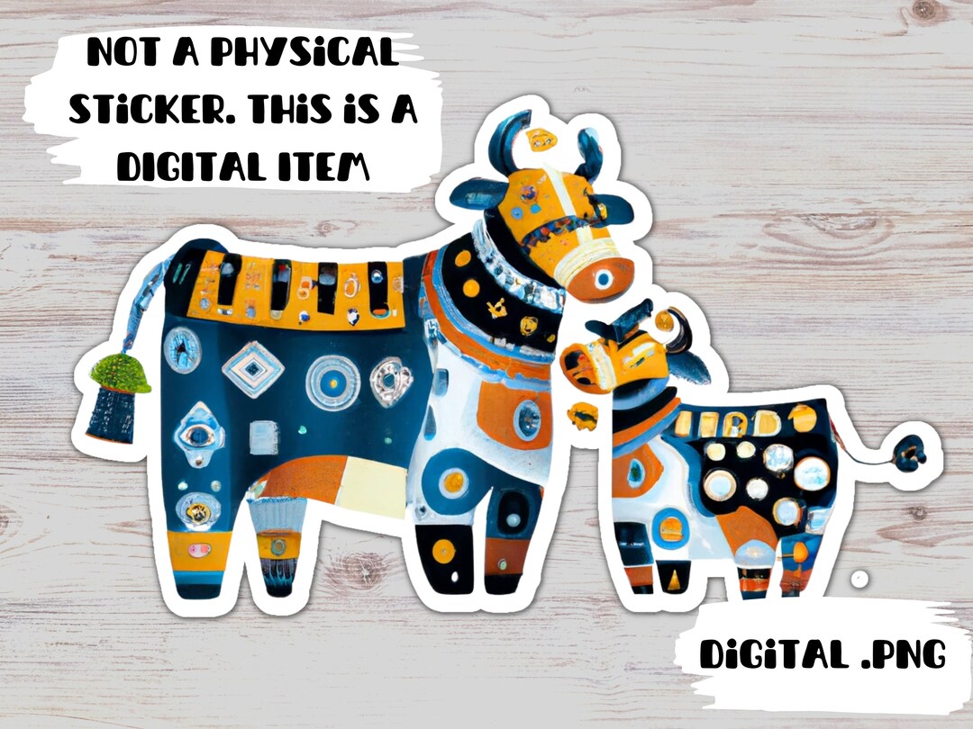 Scandinavian Cow Digital Sticker, Digital Sticker for Waterbottle ...