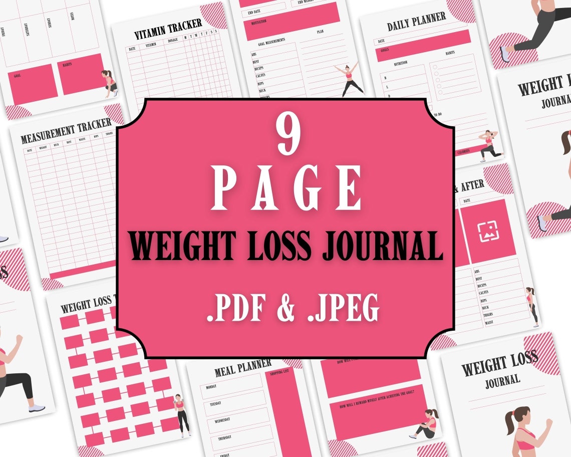 Weight Loss Tracker Planner Bundle Workbook Printable Exercise Fitness ...