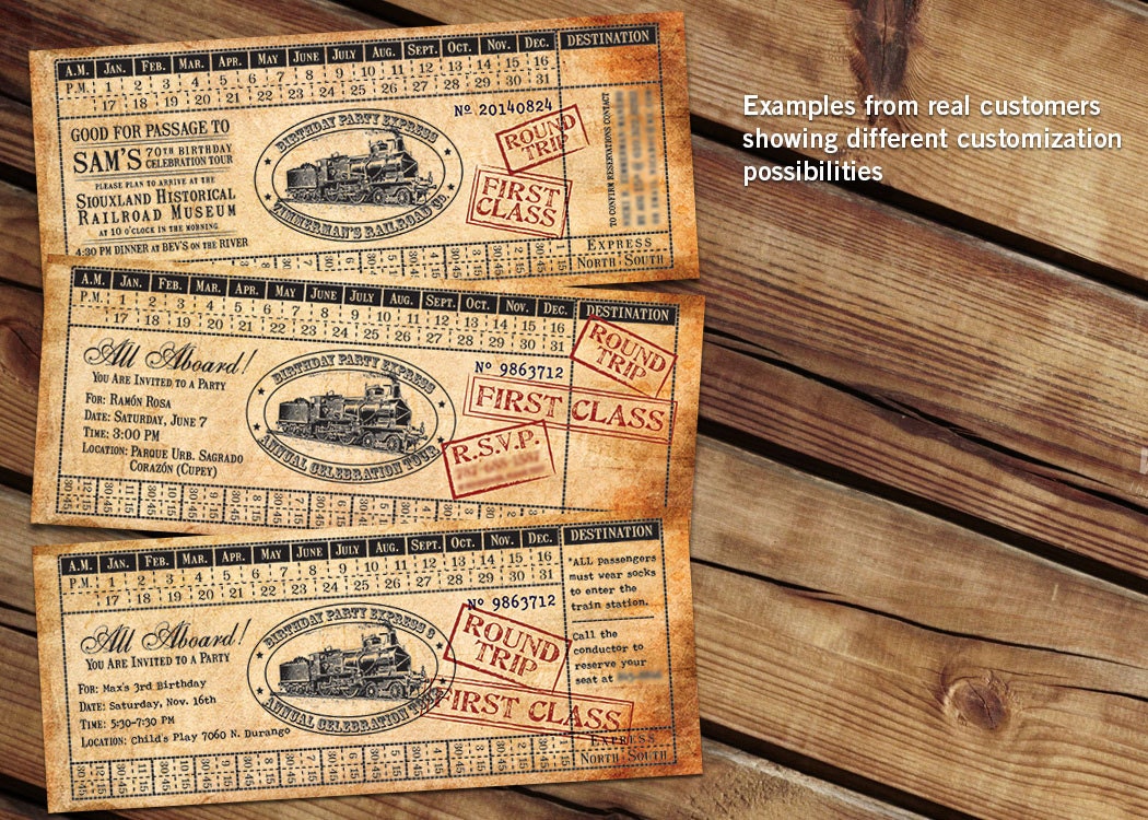 CUSTOMIZED Printable Vintage Train Ticket Birthday Invitation - Etsy