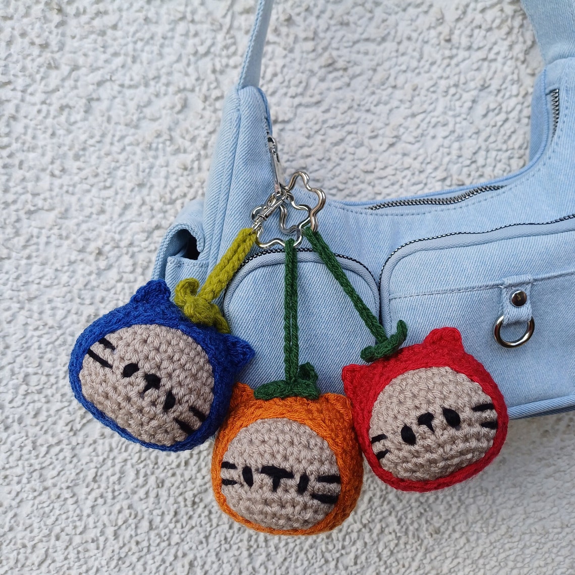 Crochet Fruit Cat Amigurumi Keychains Cute Tangerine Blueberry Y2k ...