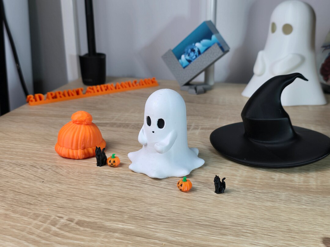 Accessorized Ghosty With Beanie and Pumpkin or Witch Hat and Kitty! - Etsy