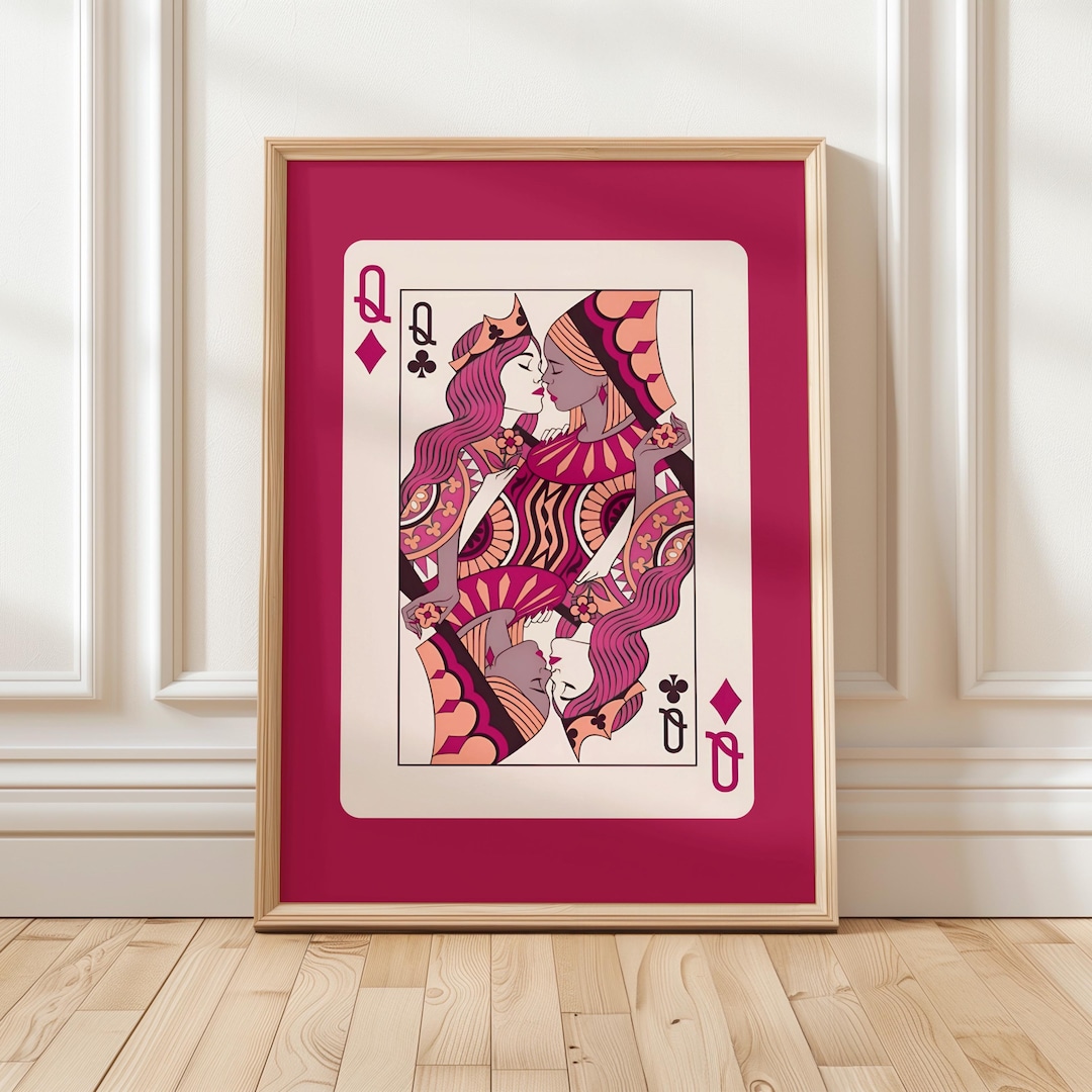 Queen of Hearts Lesbian Wall Art | LGBTQ+ Love Print for Two Queens ...