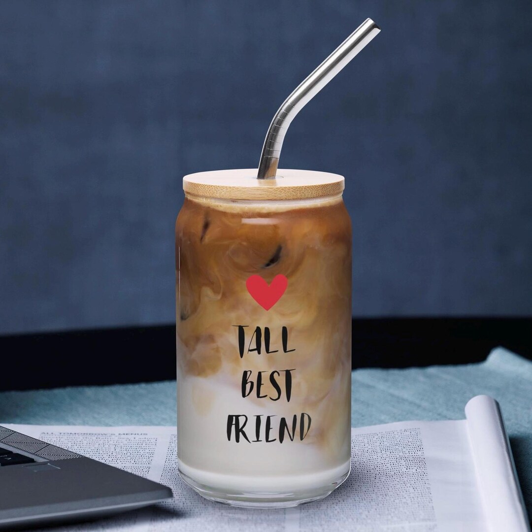Tall & Short Best Friend Glass Cups With Lid and Straw - TALL | Cute ...