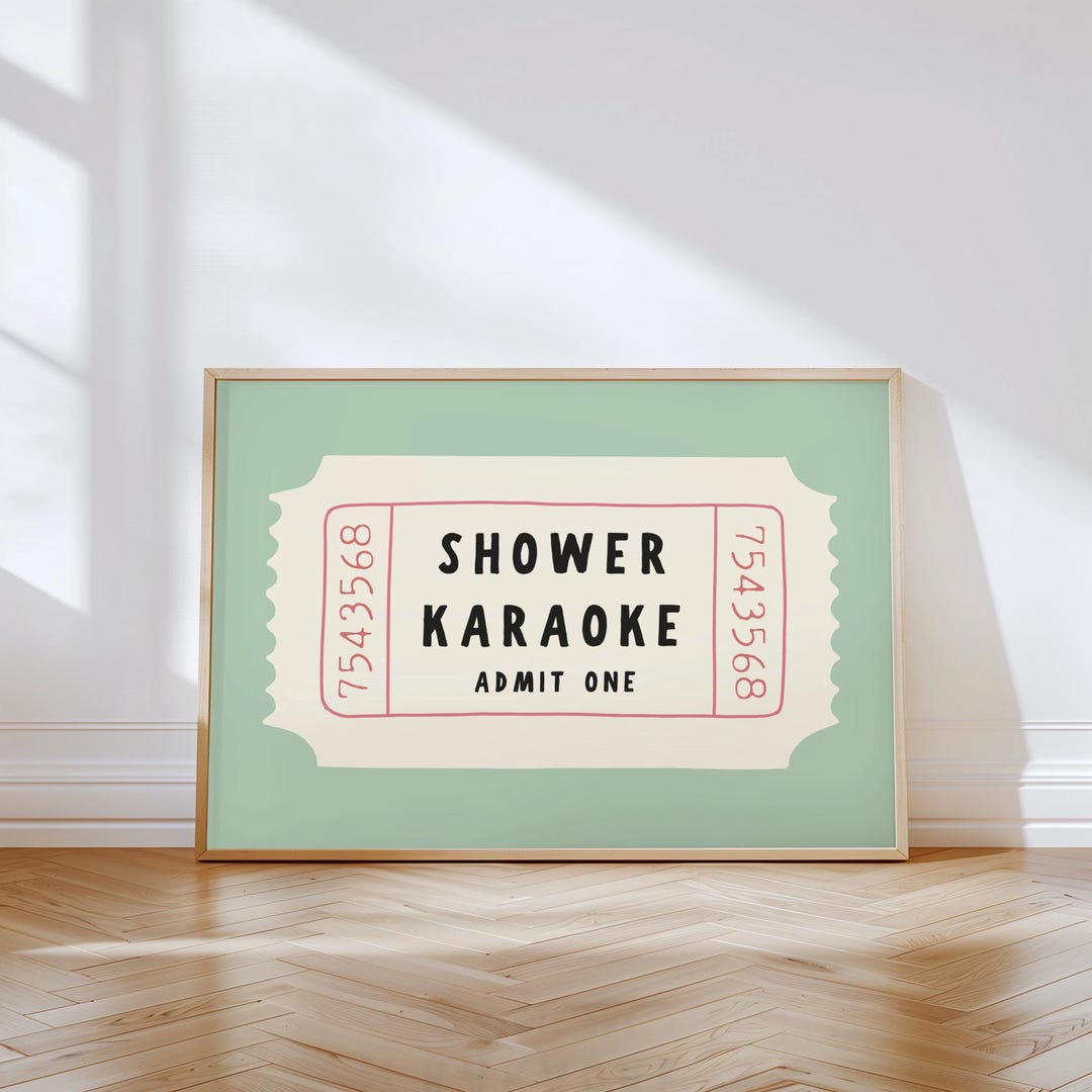Retro Shower Karaoke Ticket Poster – Quirky Bathroom Wall Art, Vintage ...