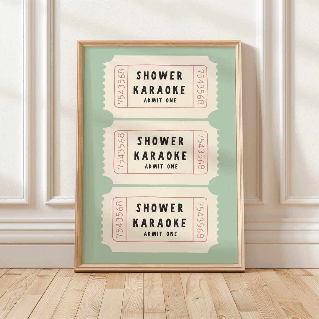 Shower Karaoke Retro Ticket Poster Print | Wall Art, Home Decor, Room ...