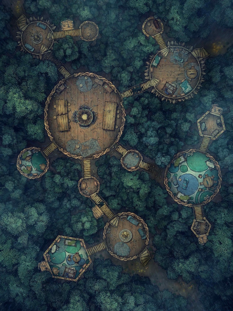 Tree House Battlemap, Dnd Map, Town, Elven, D&D, Village, Fey, RPG Map ...