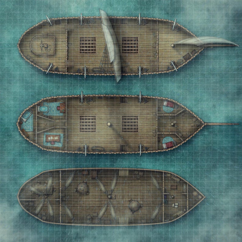 Ship Battlemap, Dnd Map, Sailing Ship, D&D, Battle Map, Dungeons and ...
