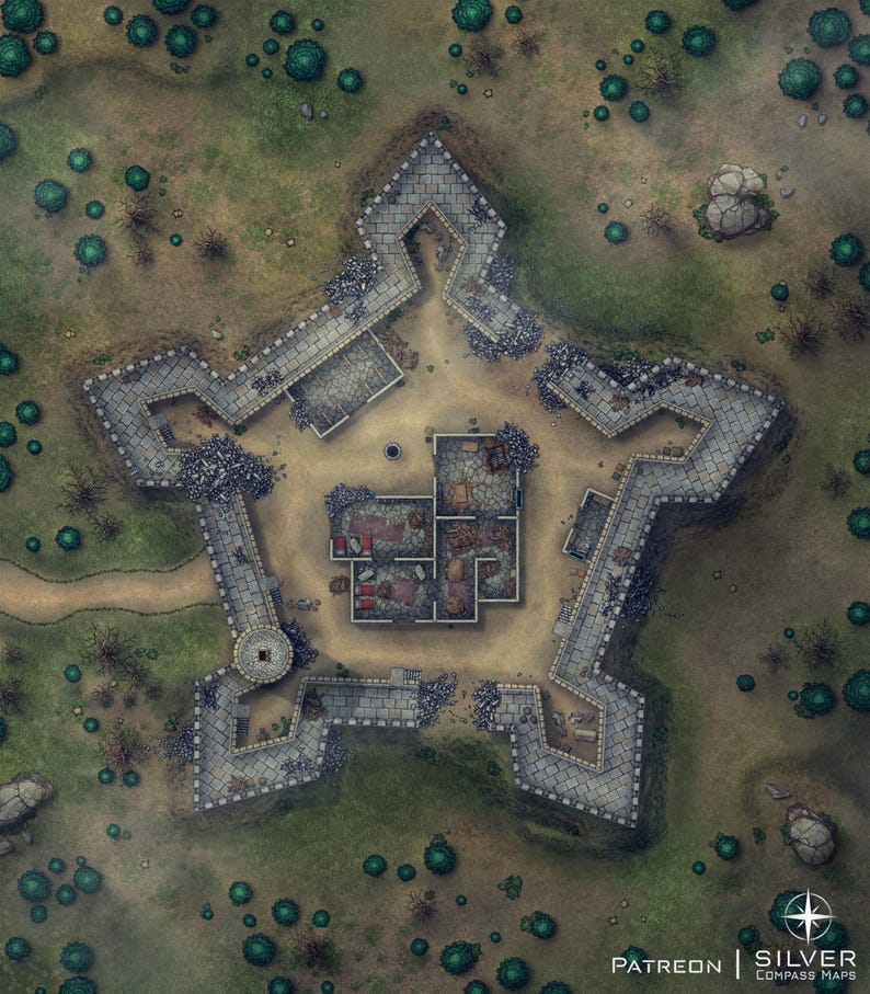 Star Fort Battlemap, Dnd Map, Castle, D&D, Tower, Battle Map, Gridded ...