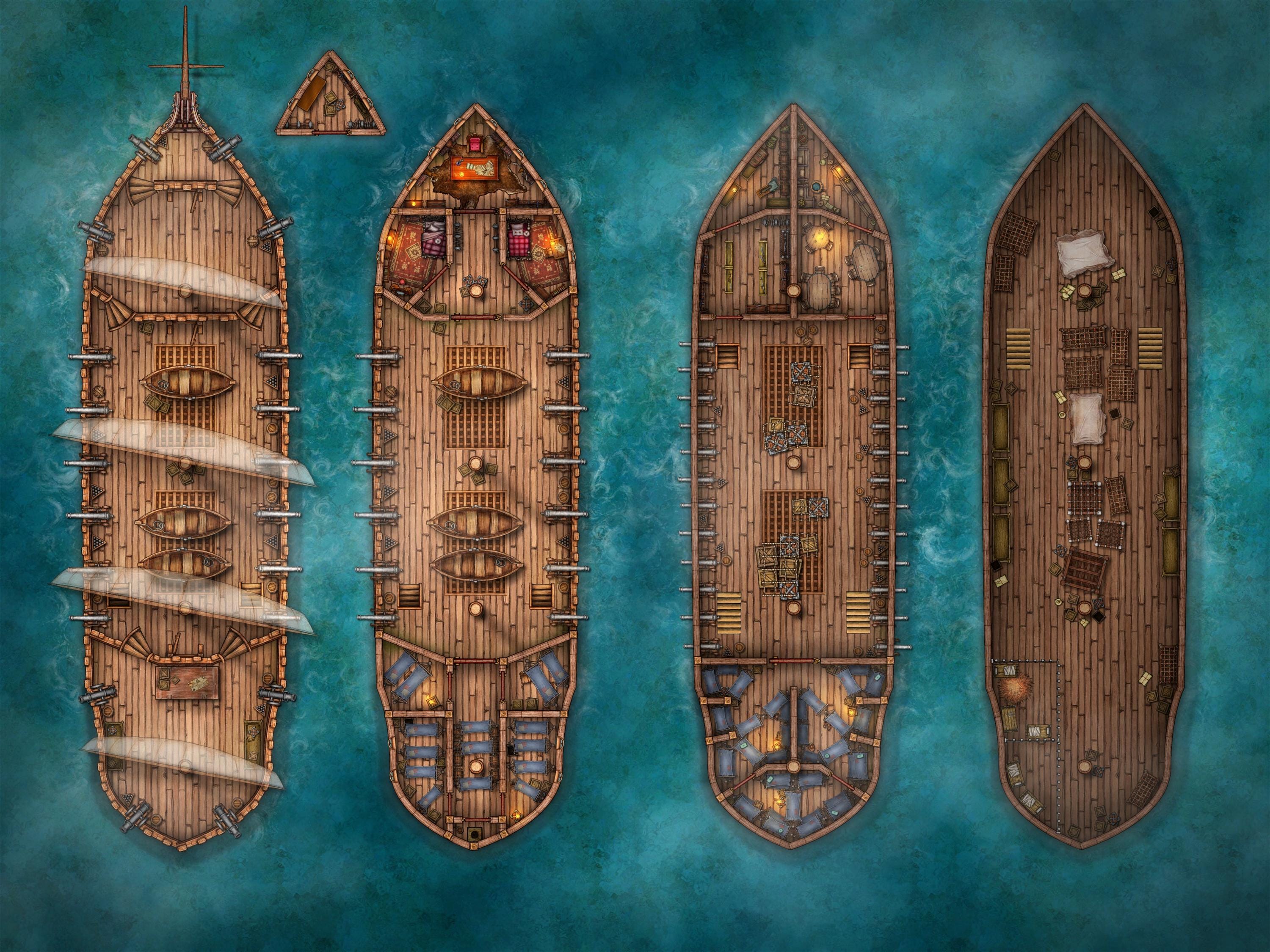 Ship Battlemap, Dnd Map, Warship, D&D, Battle Map, Dungeons and Dragons ...
