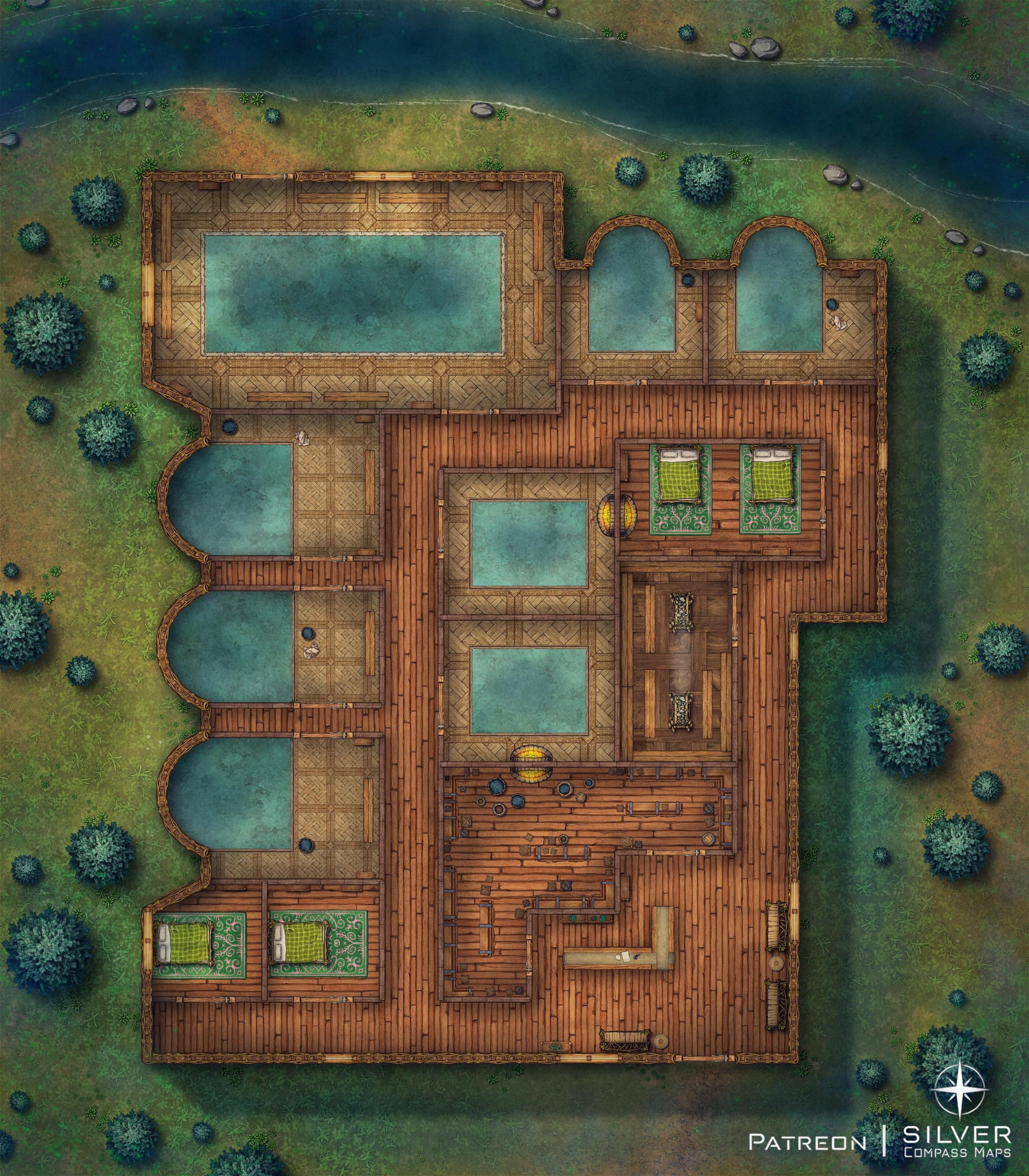 Bathhouse Battlemap, Inn, Dnd Map, D&D, Battle Map, Dungeons and ...