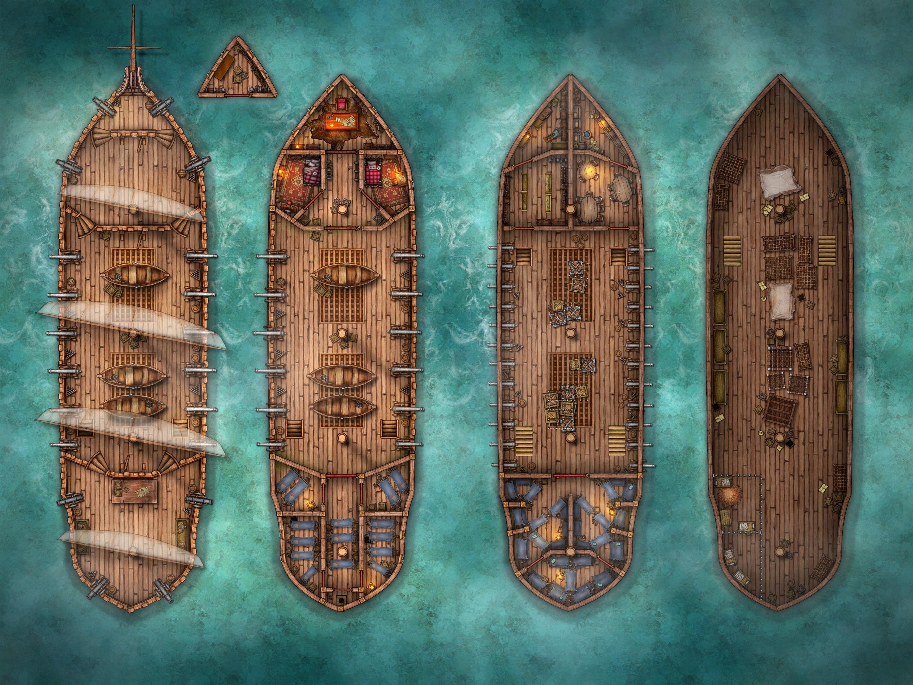 Ship Battlemap, Dnd Map, Warship, D&D, Battle Map, Dungeons and Dragons ...