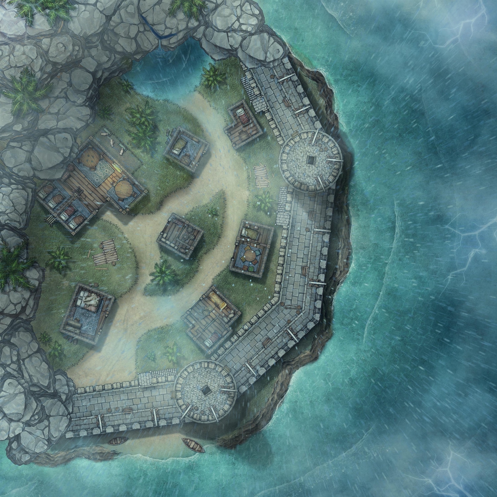 Fort Battlemap, Dnd Map, Castle Map, Island, D&D, Coastal, Pirate, RPG ...