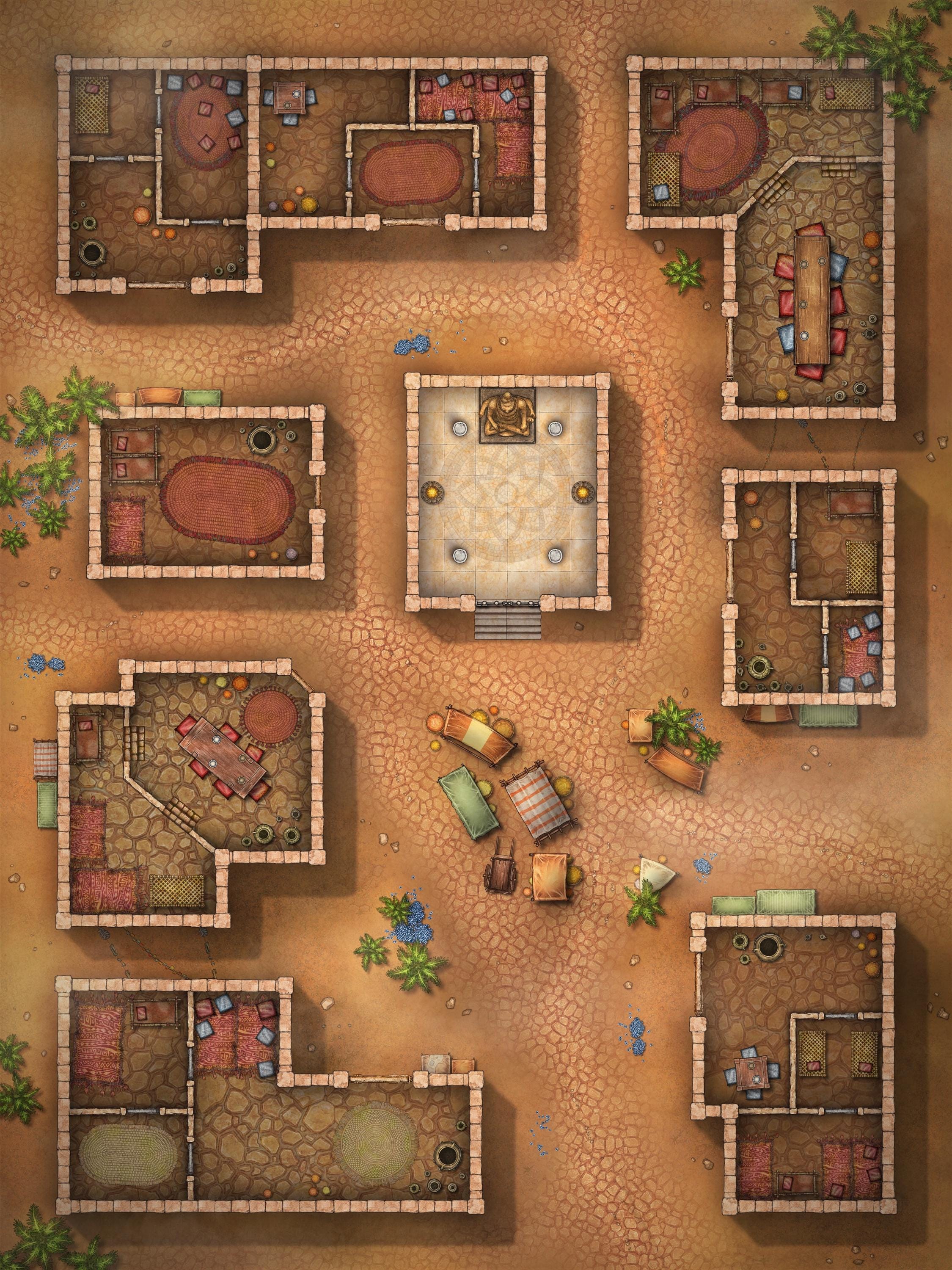 Desert City Streets, City Map, Dnd Maps, Battlemap, D&D, Pathfinder, Town Map, Roll20, Gridded ...