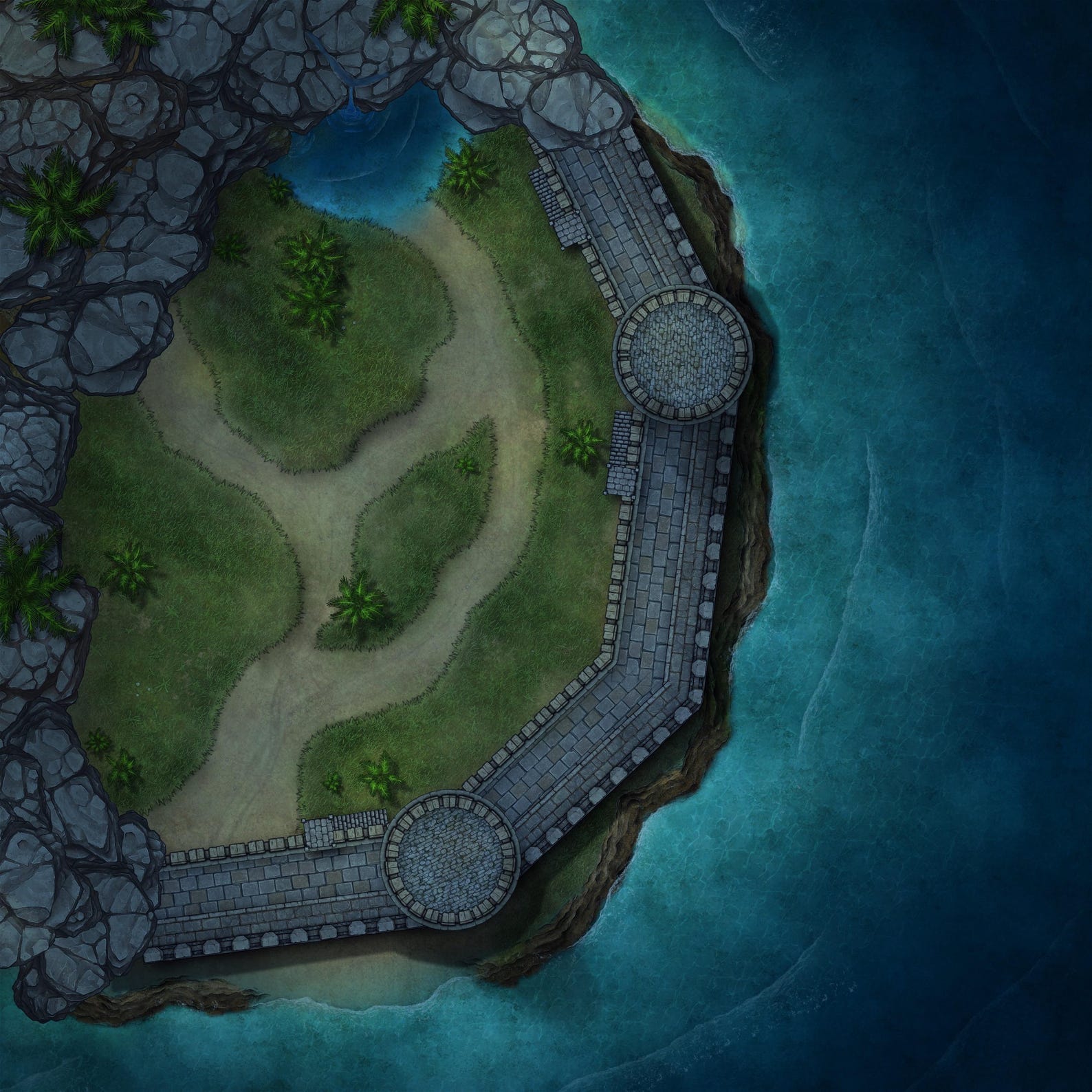 Fort Battlemap, Dnd Map, Castle Map, Island, D&D, Coastal, Pirate, RPG ...