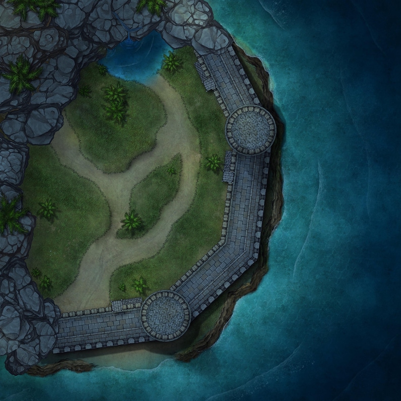 Fort Battlemap, Dnd Map, Castle Map, Island, D&D, Coastal, Pirate, RPG ...
