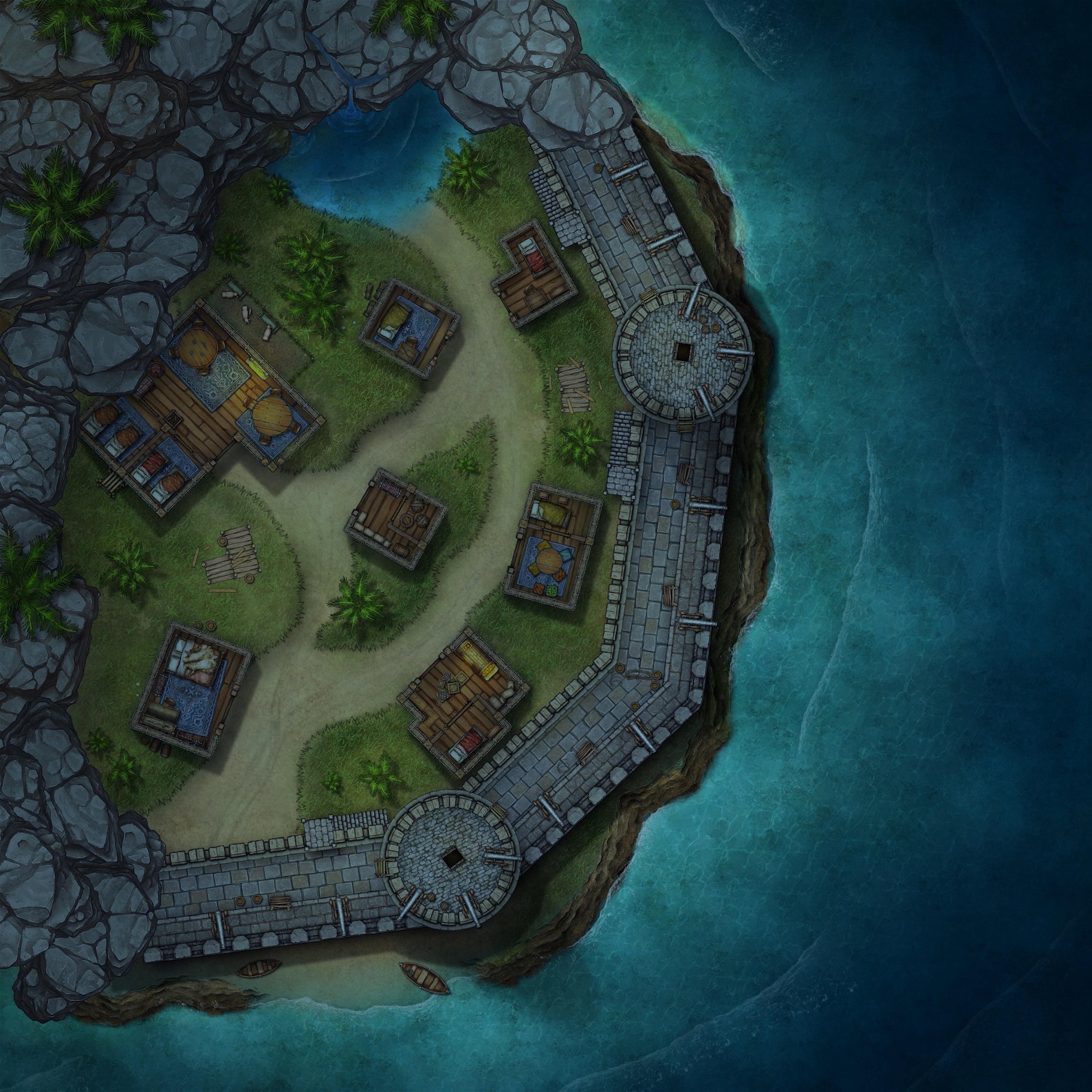 Fort Battlemap, Dnd Map, Castle Map, Island, D&D, Coastal, Pirate, RPG ...