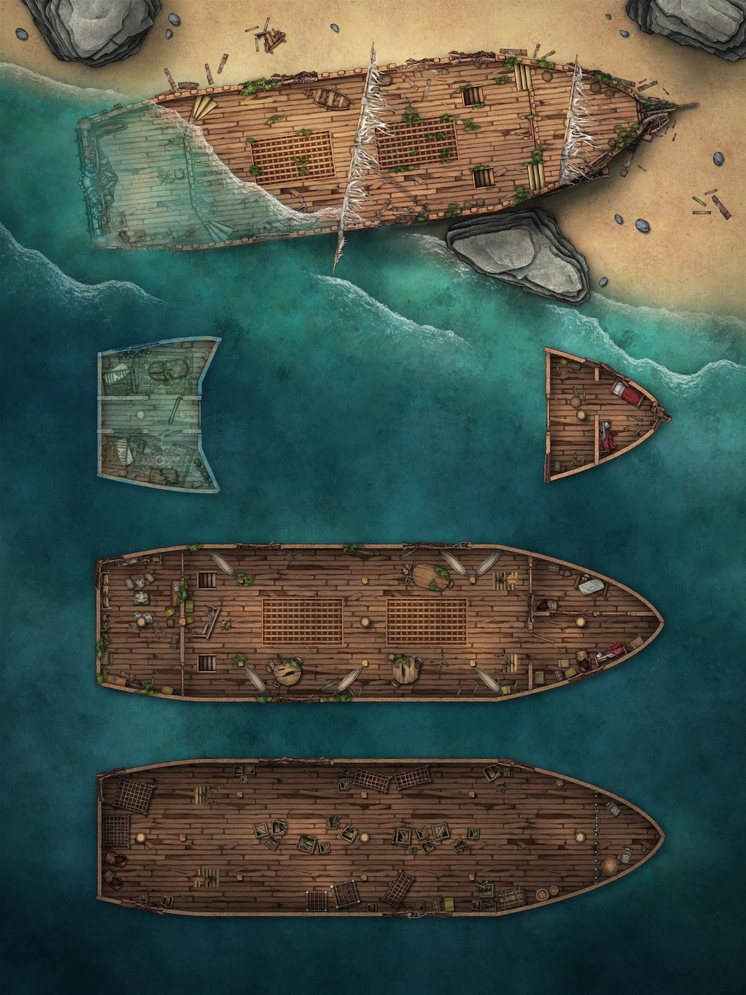 Shipwreck Battlemap, Dnd Map, Ship, Ruins, D&D, Battle Map, Dungeons ...