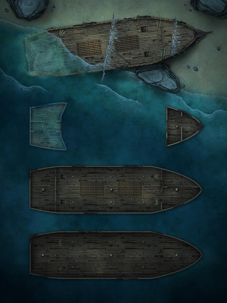 Shipwreck Battlemap, Dnd Map, Ship, Ruins, D&D, Battle Map, Dungeons ...
