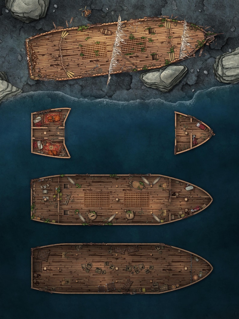 Shipwreck Battlemap, Dnd Map, Ship, Ruins, D&D, Battle Map, Dungeons ...