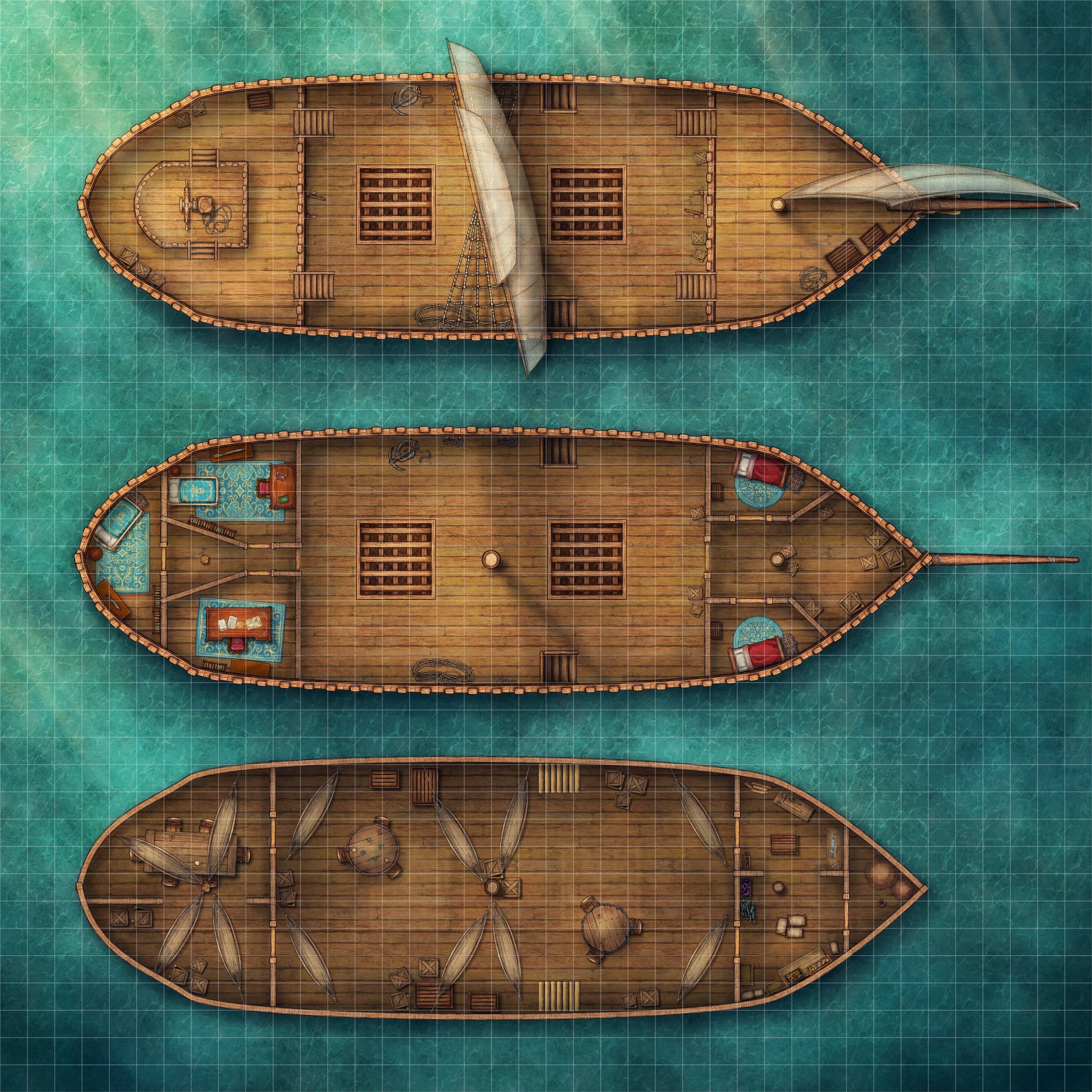 Ship Battlemap, Dnd Map, Sailing Ship, D&D, Battle Map, Dungeons and ...