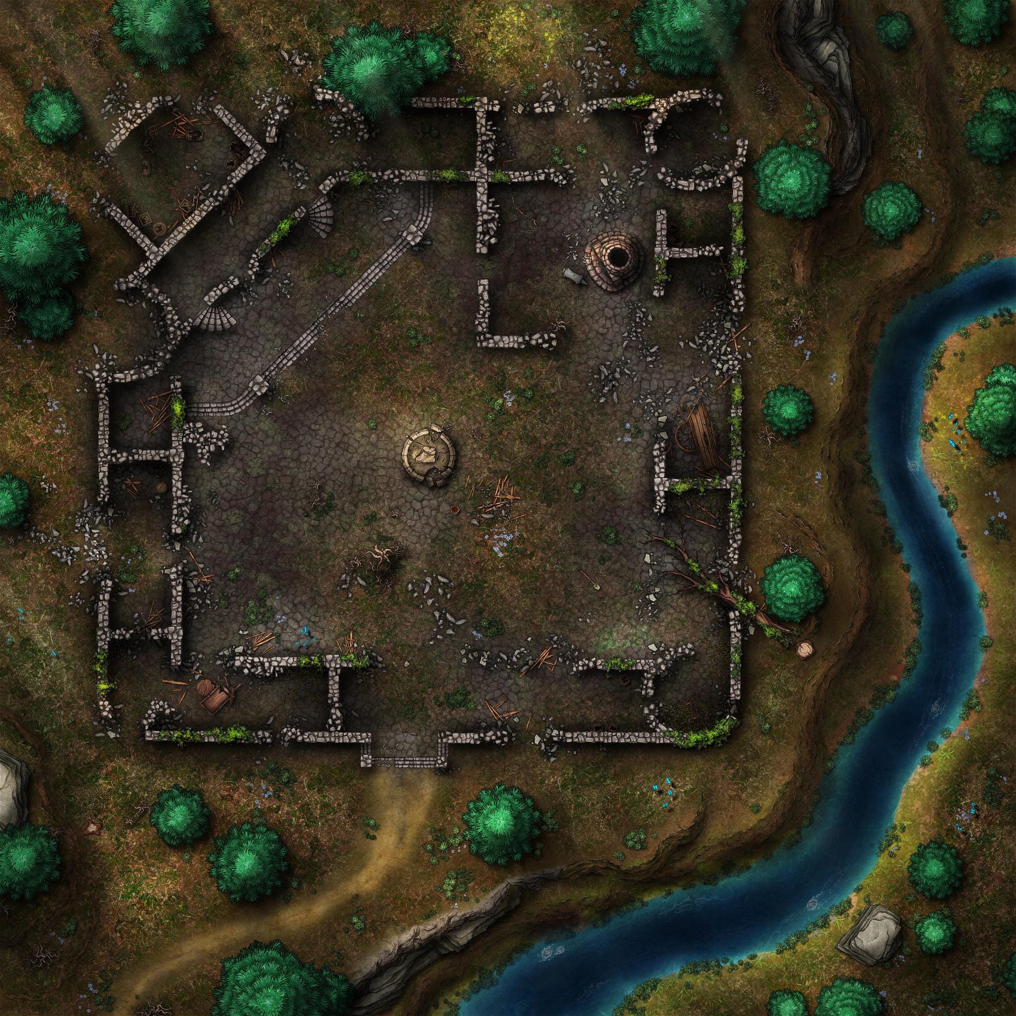 Castles and Forts Battlemaps, Dnd Map, Tower, D&D, Ruins, Battle Map ...