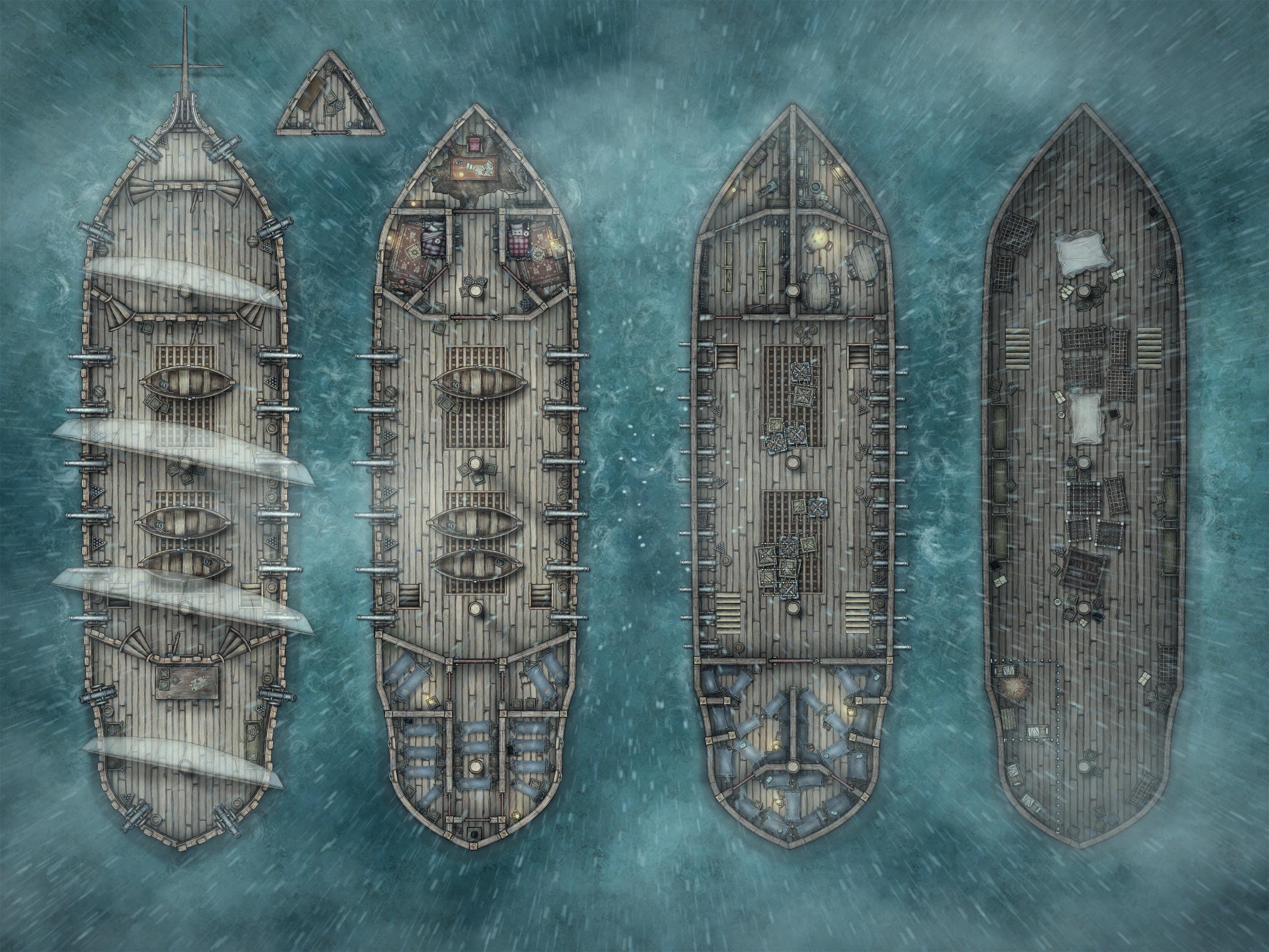 Ship Battlemap, Dnd Map, Warship, D&D, Battle Map, Dungeons and Dragons ...