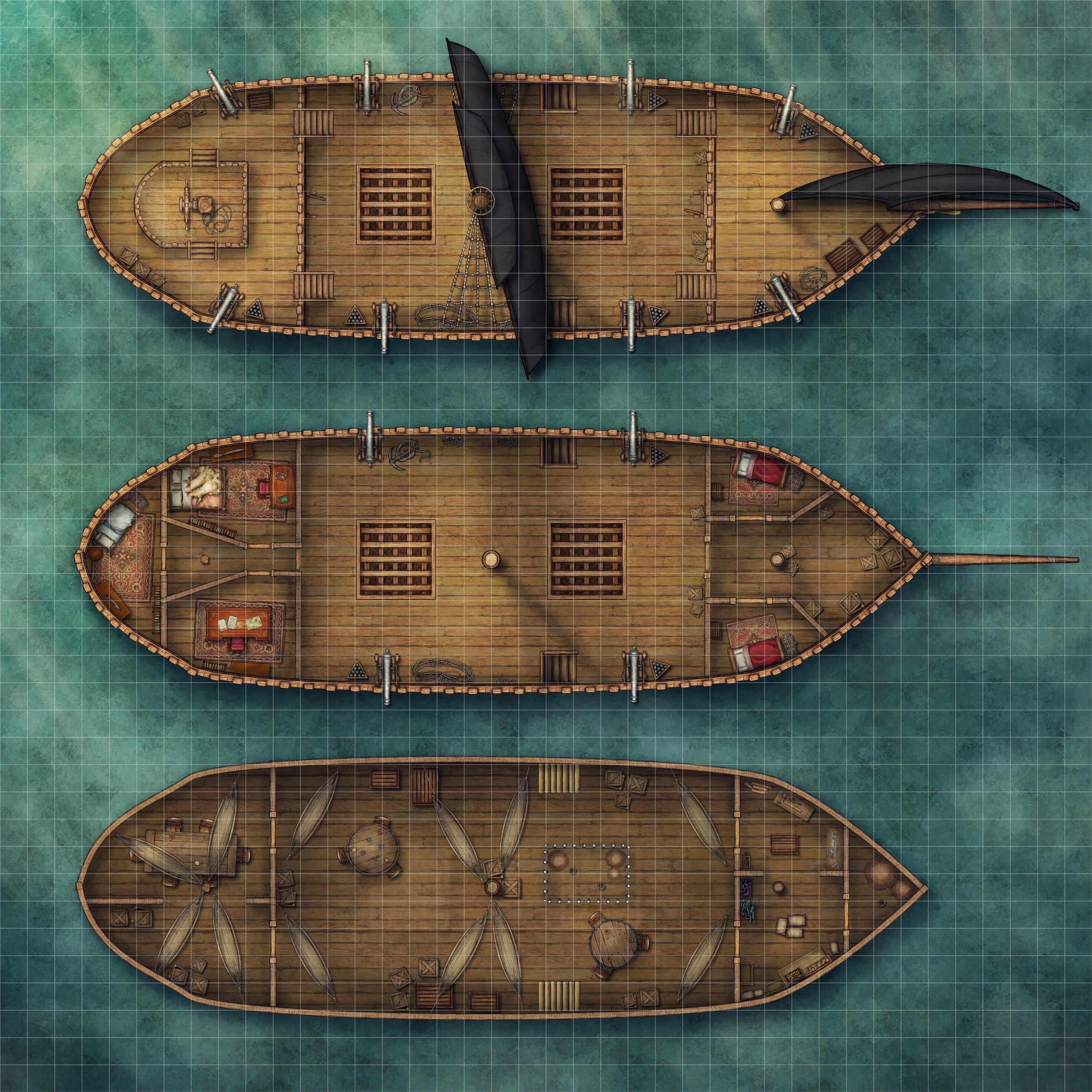 Ship Battlemap, Dnd Map, Sailing Ship, D&D, Battle Map, Dungeons and ...