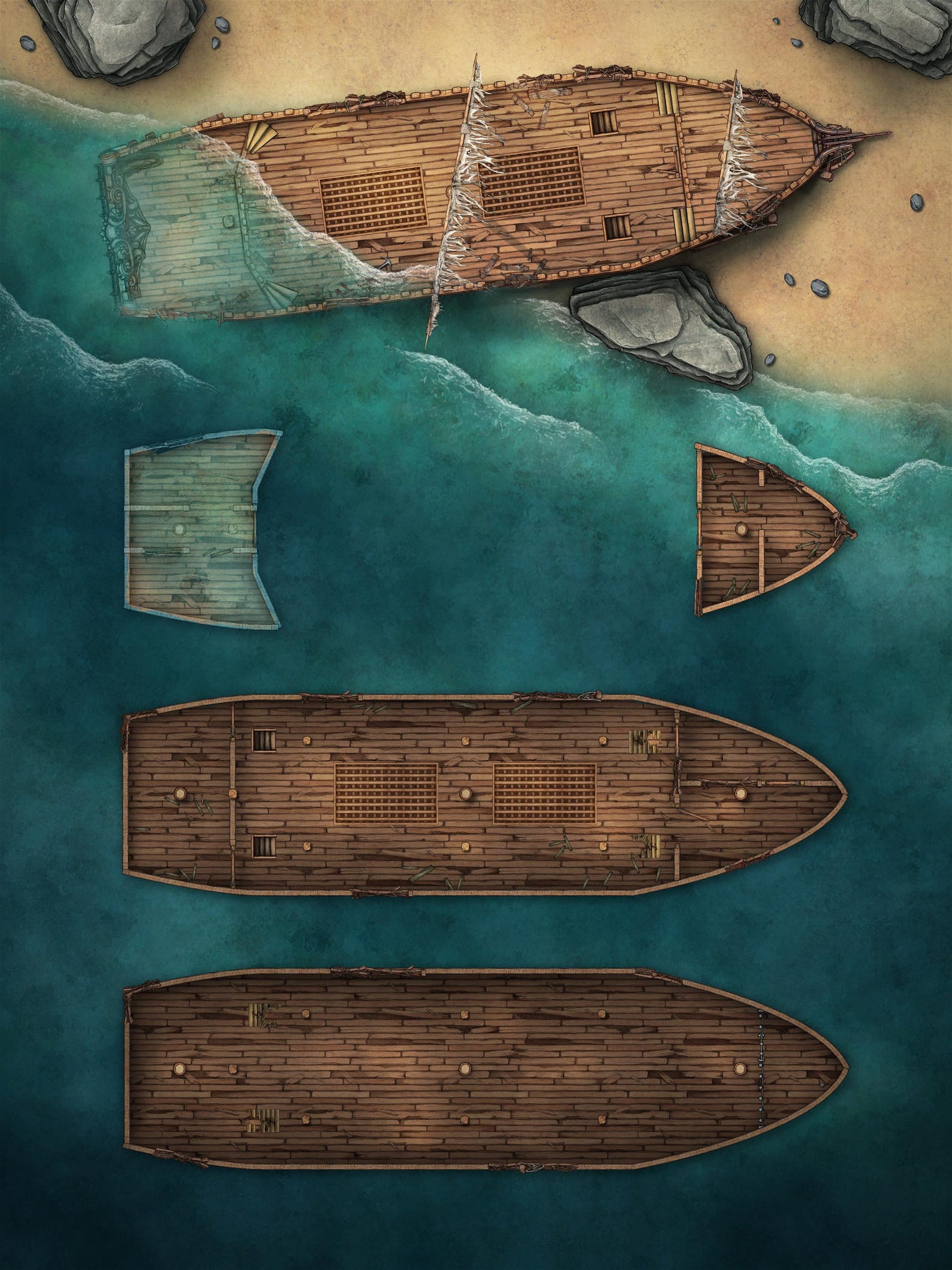 Shipwreck Battlemap, Dnd Map, Ship, Ruins, D&D, Battle Map, Dungeons ...
