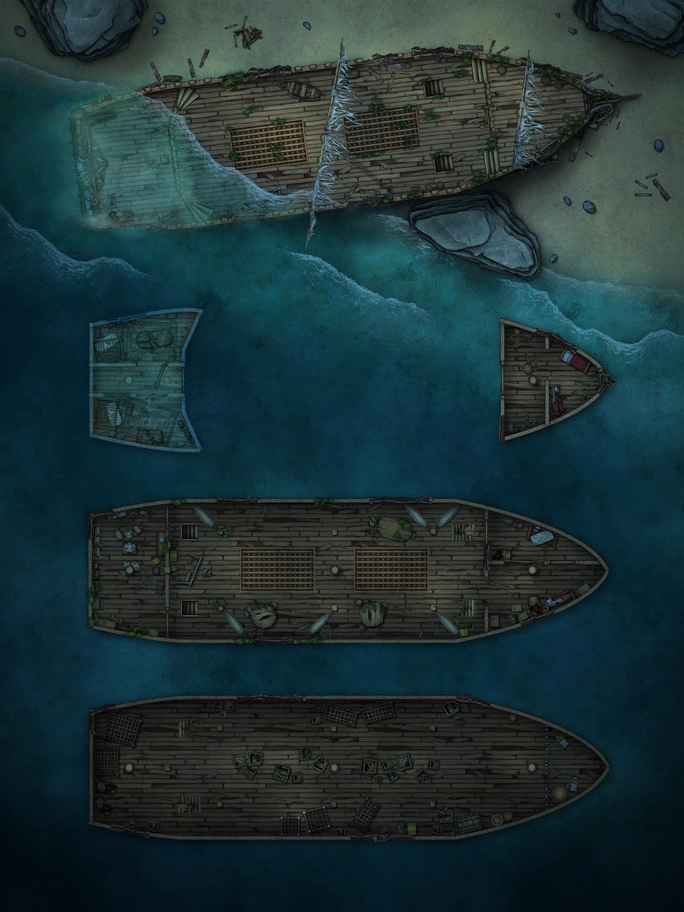 Shipwreck Battlemap, Dnd Map, Ship, Ruins, D&D, Battle Map, Dungeons ...