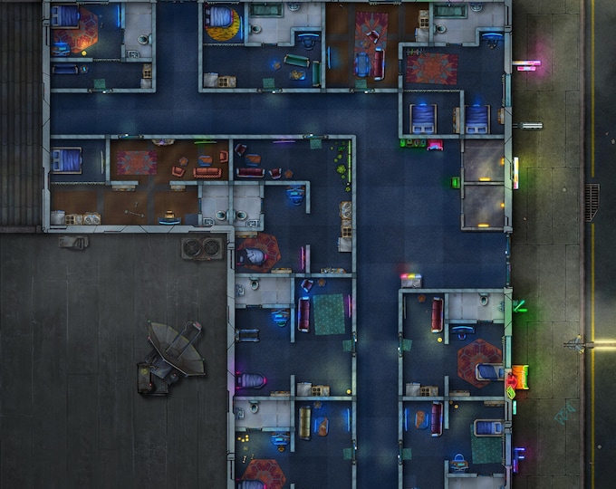 10 Gridless Cyberpunk Rooftop Battlemaps | VTT Pack for Shadowrun ...