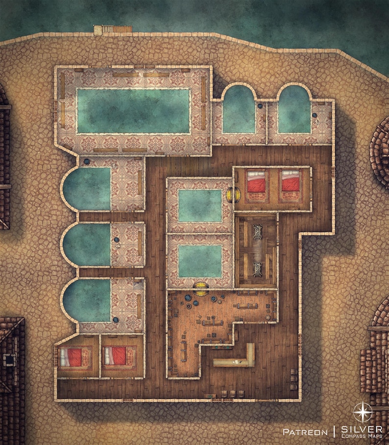 Bathhouse Battlemap, Inn, Dnd Map, D&D, Battle Map, Dungeons and ...