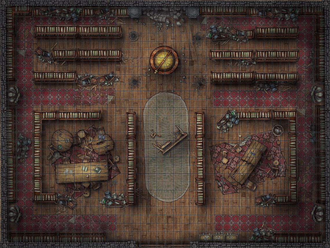 Library Battlemap, Dnd Map, D&D, Ruined Library, Office, Dungeons and ...