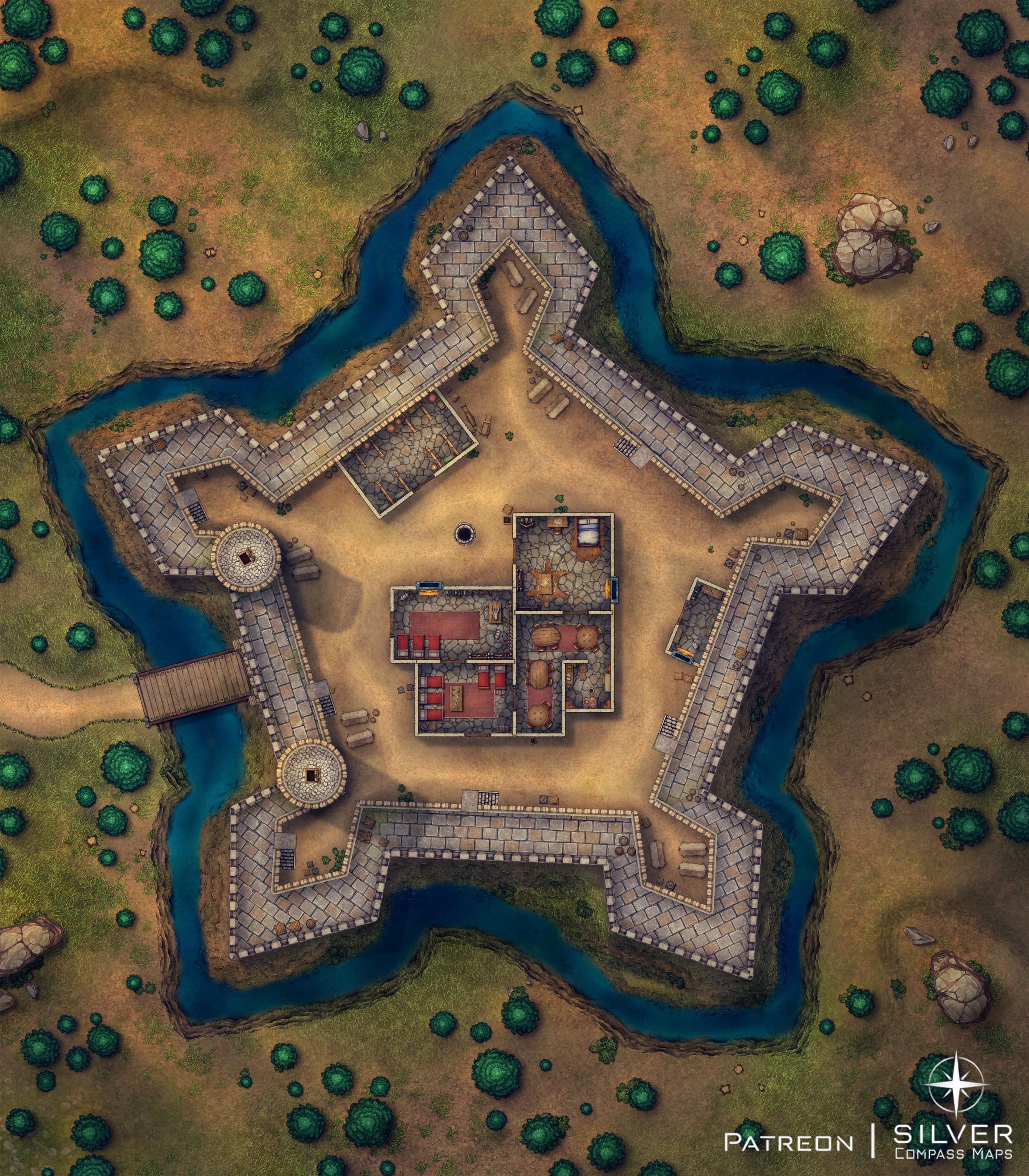 Star Fort Battlemap, Dnd Map, Castle, D&D, Tower, Battle Map, Gridded ...