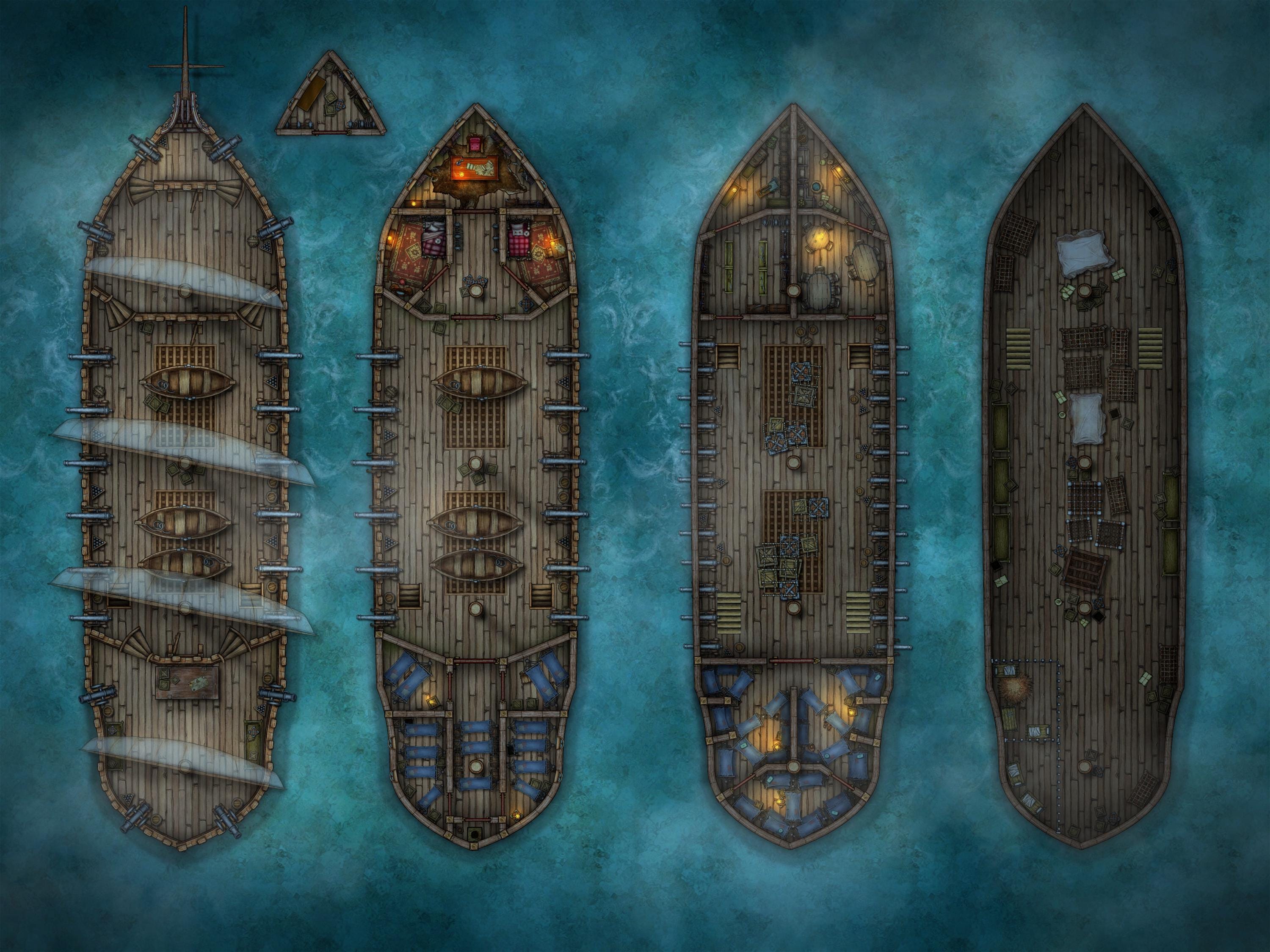 Ship Battlemap, Dnd Map, Warship, D&D, Battle Map, Dungeons and Dragons ...