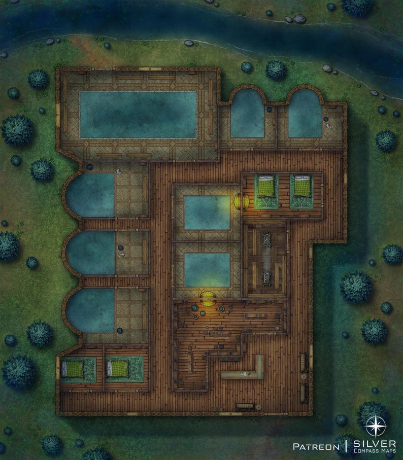Bathhouse Battlemap, Inn, Dnd Map, D&D, Battle Map, Dungeons and ...