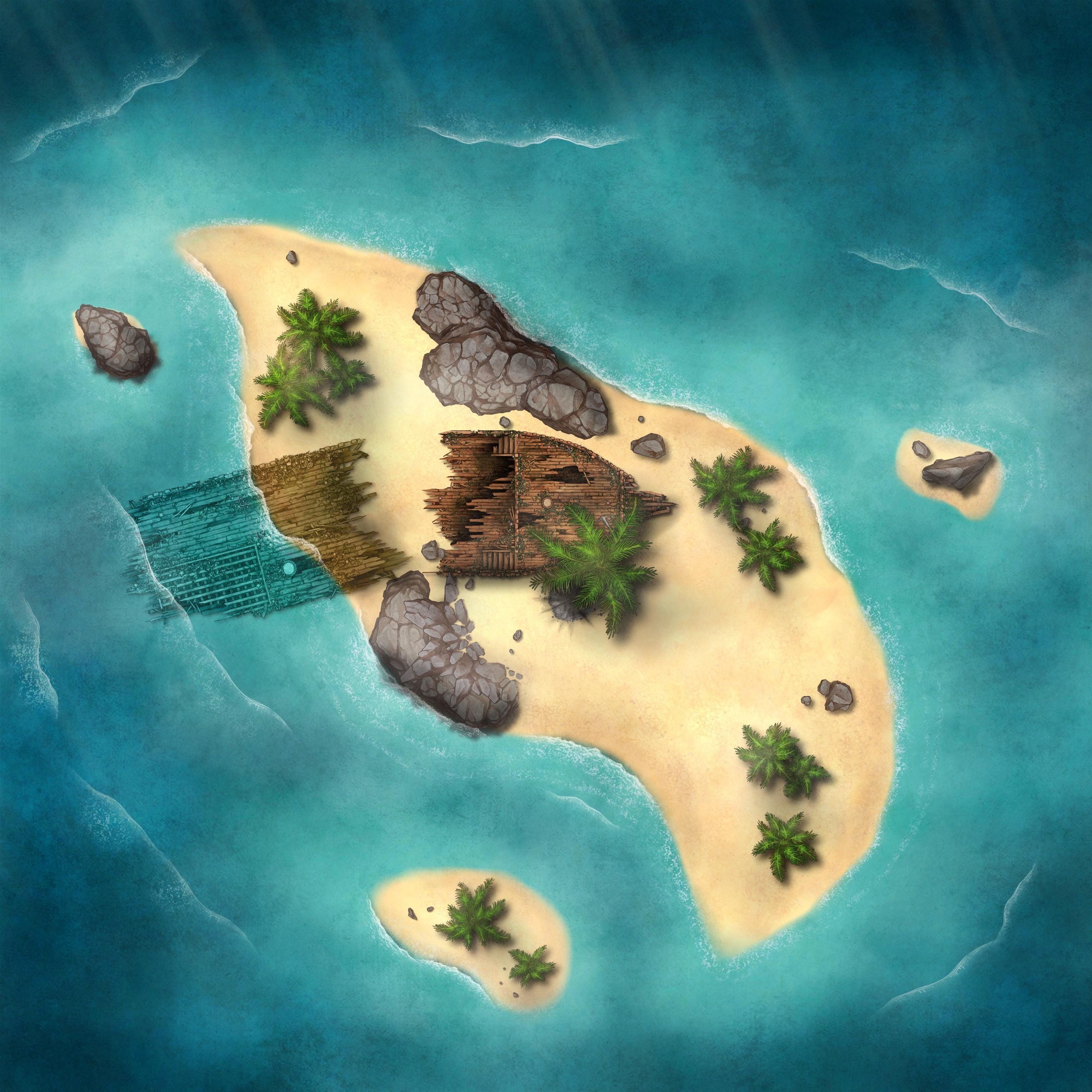 Island Battlemap, Shipwreck, Dnd Map, D&D, Battle Map, Dungeons and ...